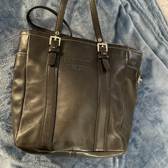 Coach | Bags | Coach Hamptons Black Leather Tote | Poshmark